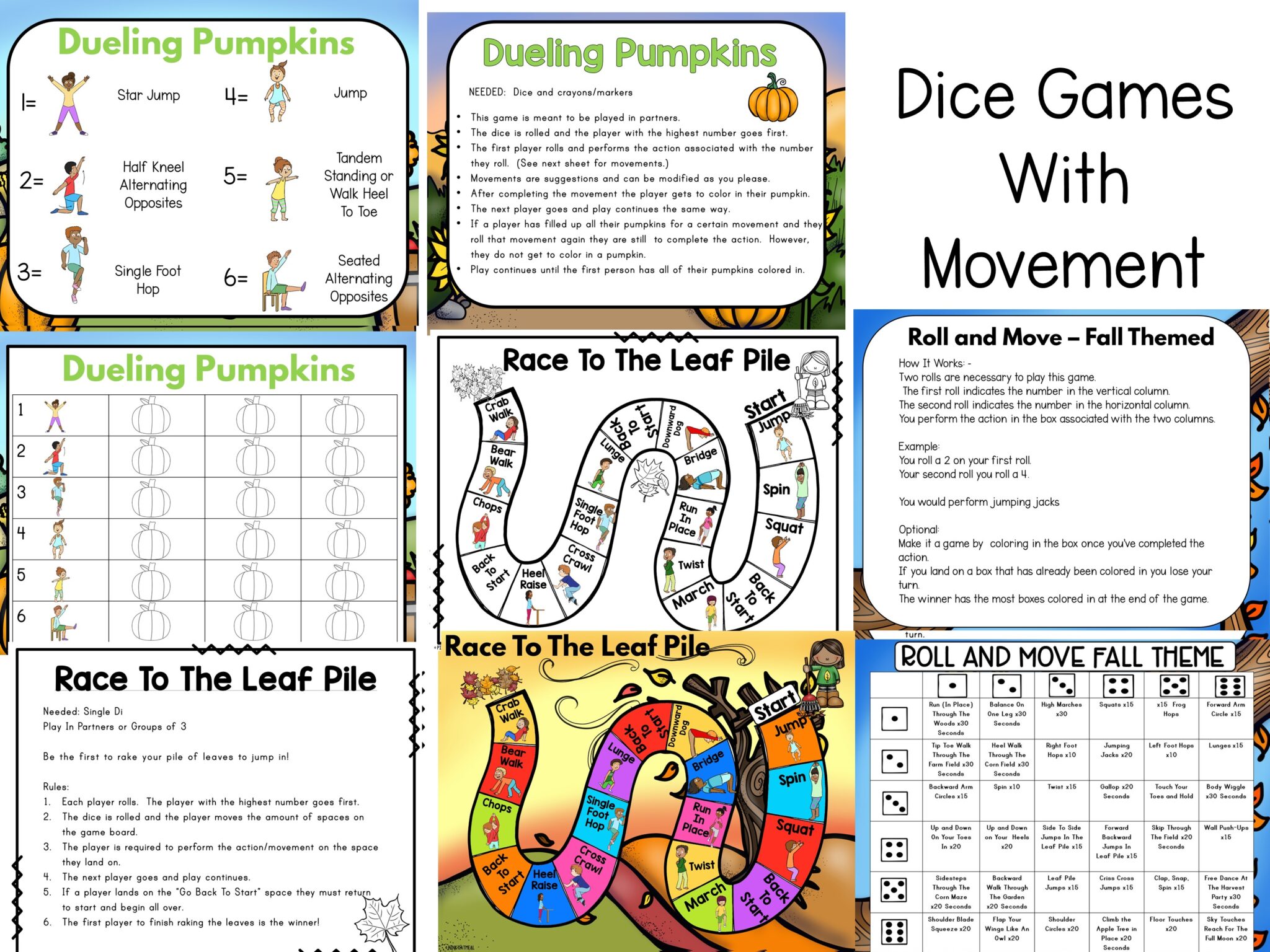 Fall Themed Movement Games - Pink Oatmeal Shop