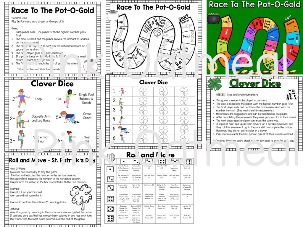 St. Patrick's Day Movement Games - Pink Oatmeal Shop