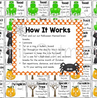 Halloween Brain Break Cards - Pink Oatmeal Shop