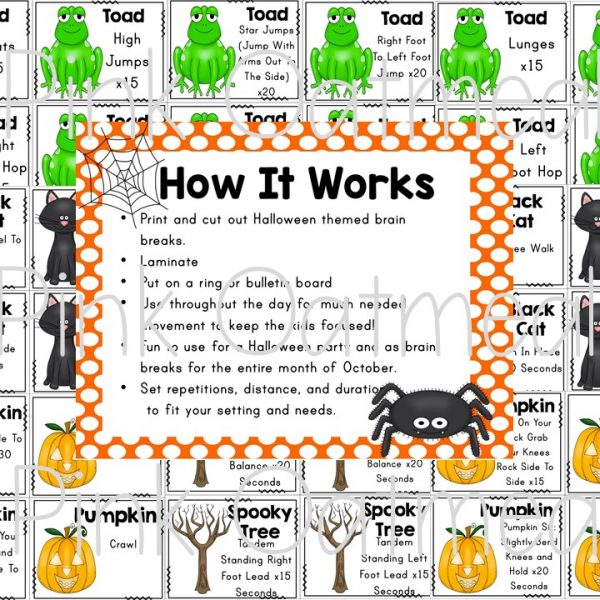 Halloween Brain Break Cards - Pink Oatmeal Shop