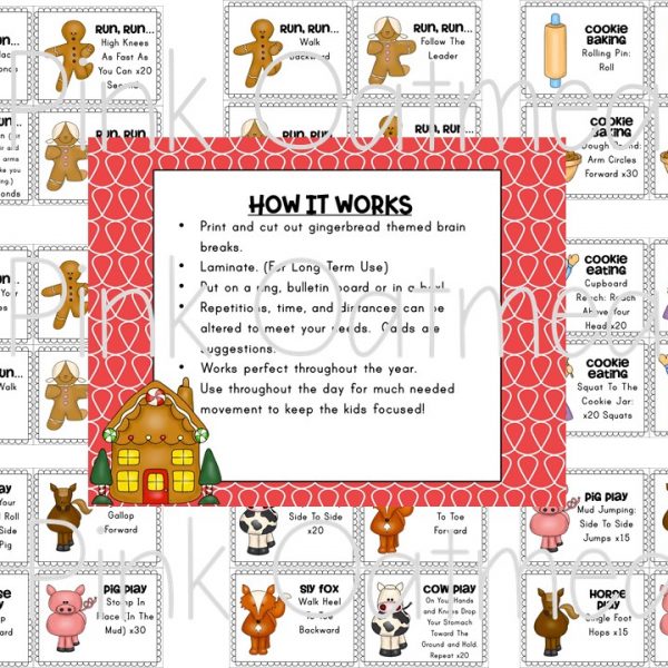 Gingerbread Man Brain Breaks - Pink Oatmeal Shop