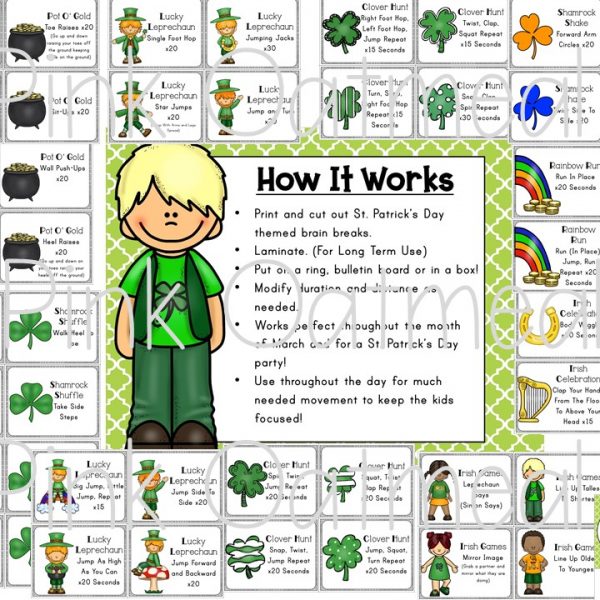 St. Patrick's Day Brain Break Cards - Pink Oatmeal Shop