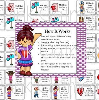 Valentine's Day Brain Break Cards - Pink Oatmeal Shop