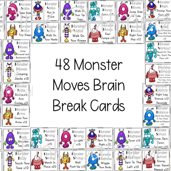 Monster Moves - Brain Break Cards - Pink Oatmeal Shop