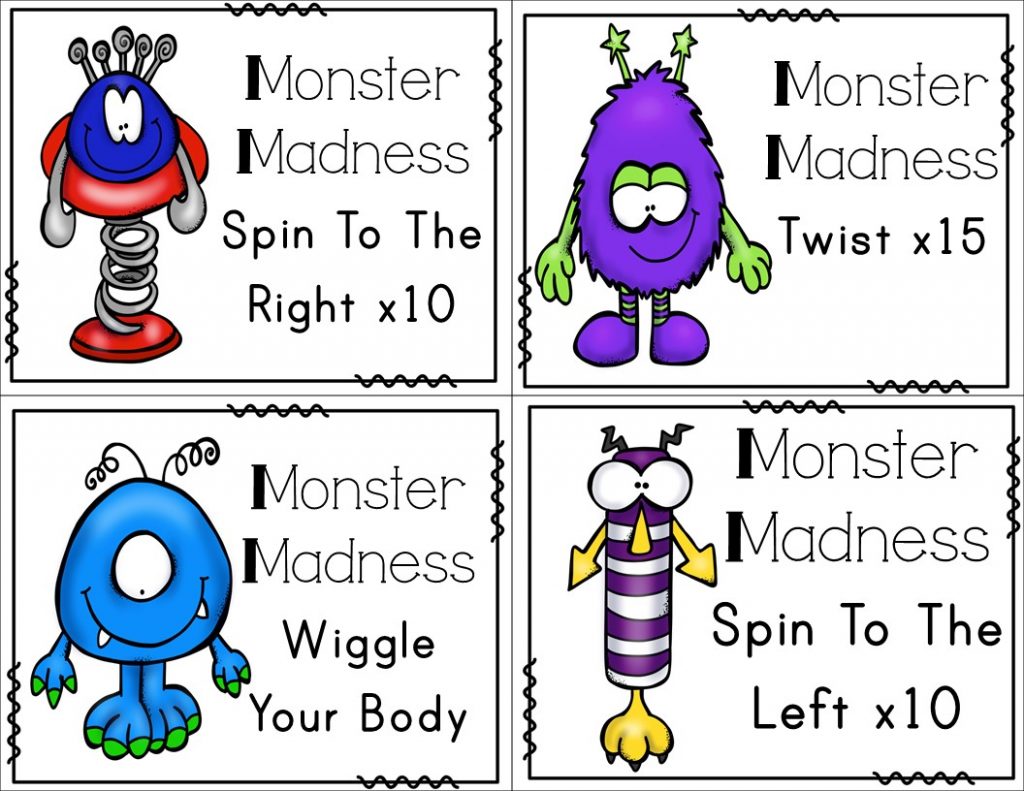 Monster Moves - Brain Break Cards - Pink Oatmeal Shop