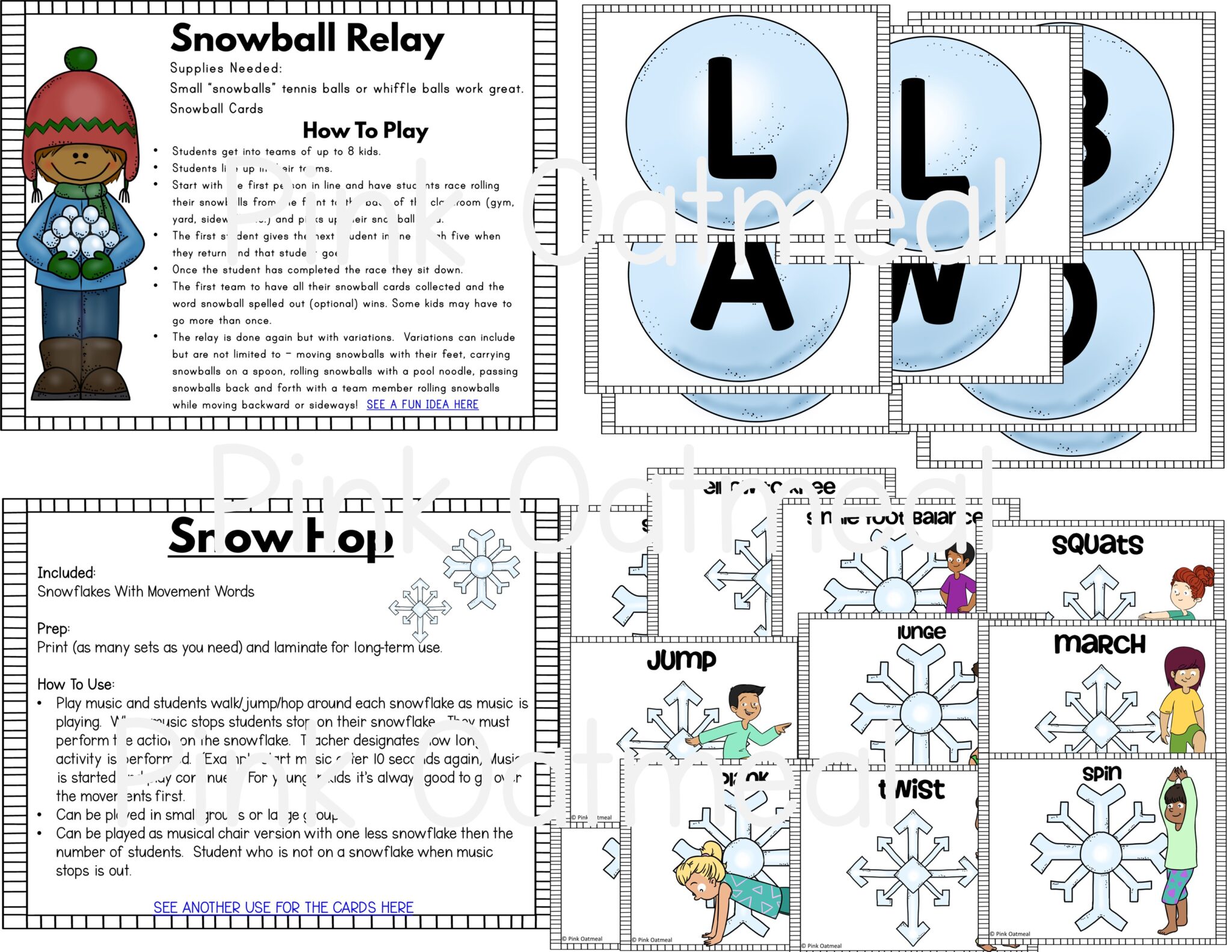 Winter Themed Movement Games - Pink Oatmeal Shop