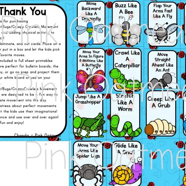 Insect, Bugs, and Creepy Crawlers Movement Cards - Pink Oatmeal Shop