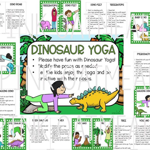 Dinosaur Yoga -Clip Art Kids - Pink Oatmeal Shop