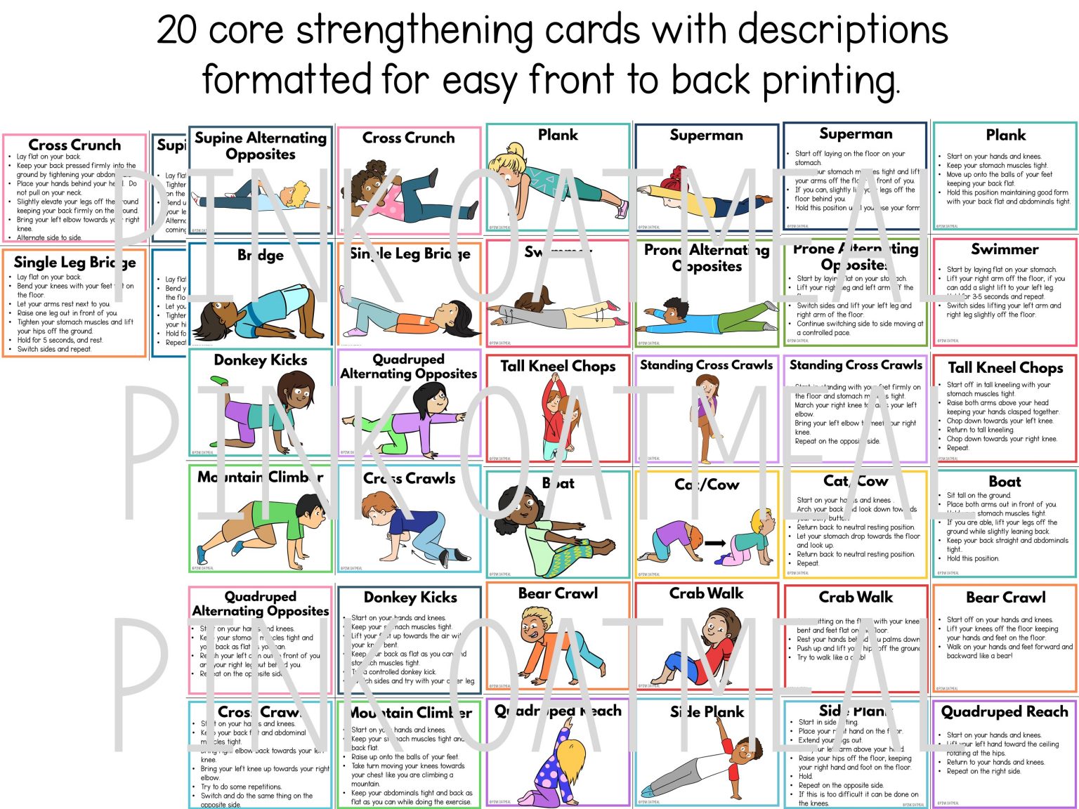 Core Strengthening Cards and Printables For Kids - Pink Oatmeal Shop