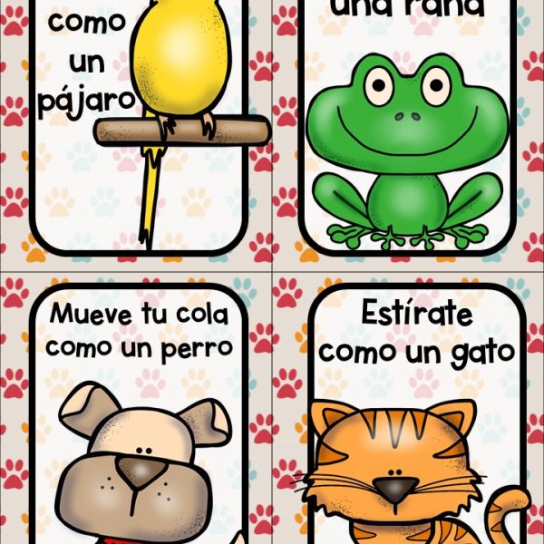 Pet Themed Movement Cards and Printables -Spanish - Pink Oatmeal Shop