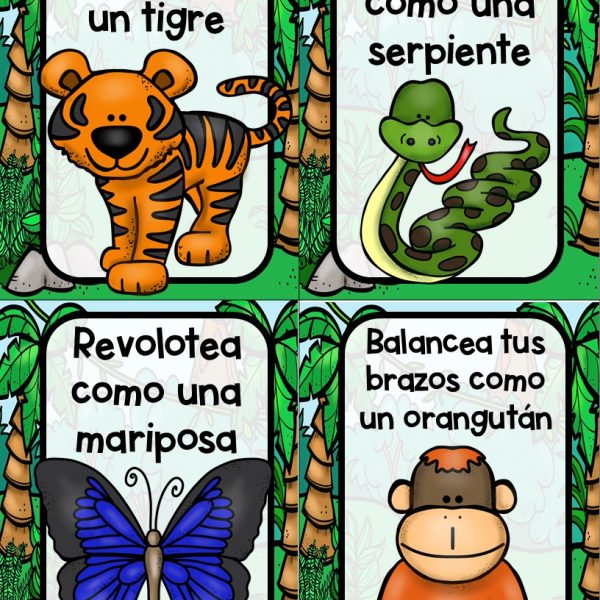 Rainforest Movement Cards and Printables - Spanish - Pink Oatmeal Shop