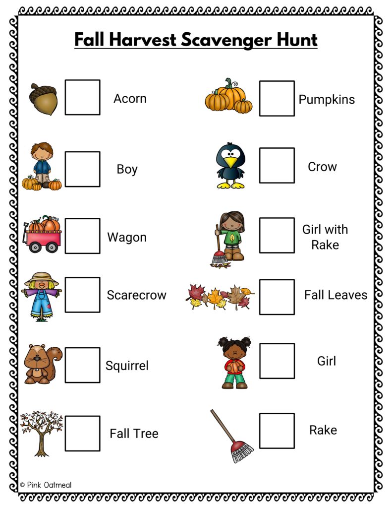 Fall Themed Scavenger Hunts - Pink Oatmeal Shop