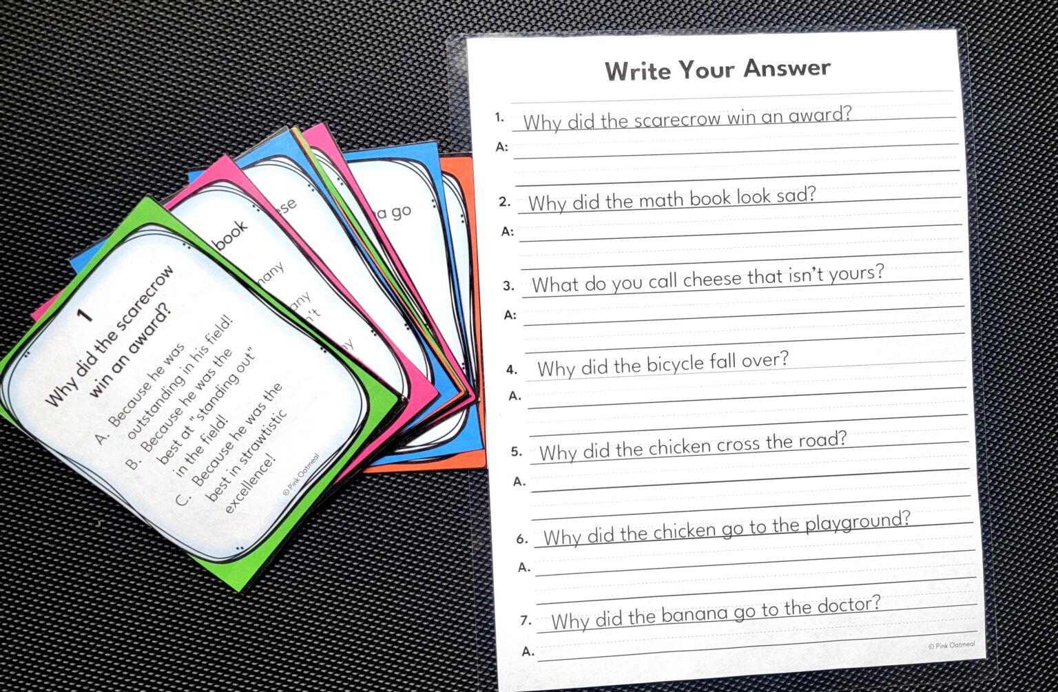 Joke and Write Task Card Game - Pink Oatmeal Shop