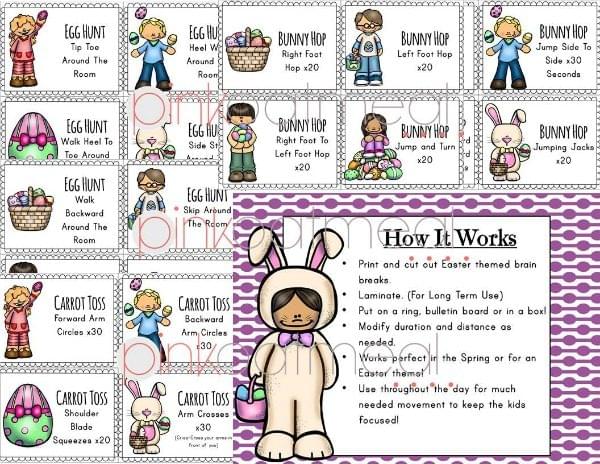 Easter Themed Brain Breaks - Pink Oatmeal Shop